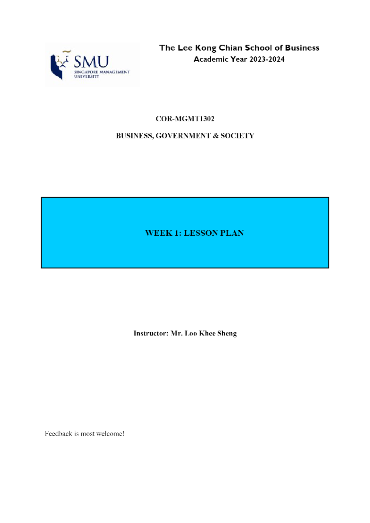 Course~1 - Lesson plan - MGMT003 - Studocu