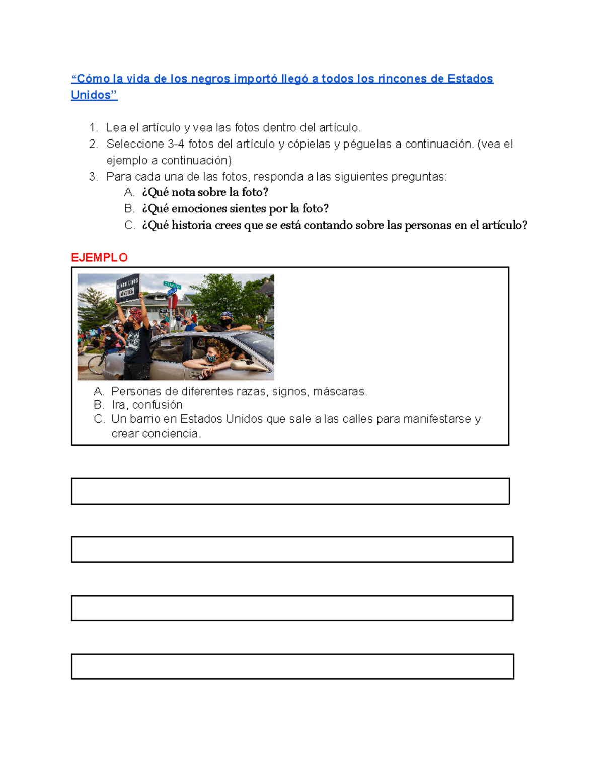 Anisa White - (Spanish) Photo Analysis Activity - “Cómo la vida de los ...