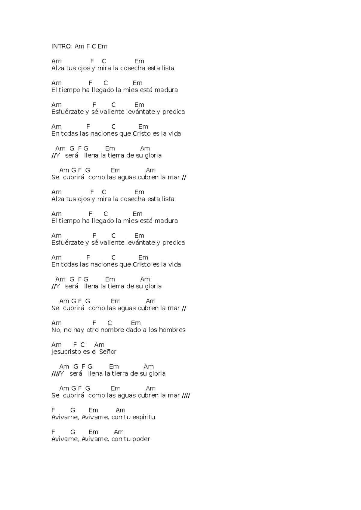 Cosecha - dsdsdsd - INTRO: Am F C Em Am F C Em Alza tus ojos y mira la ...