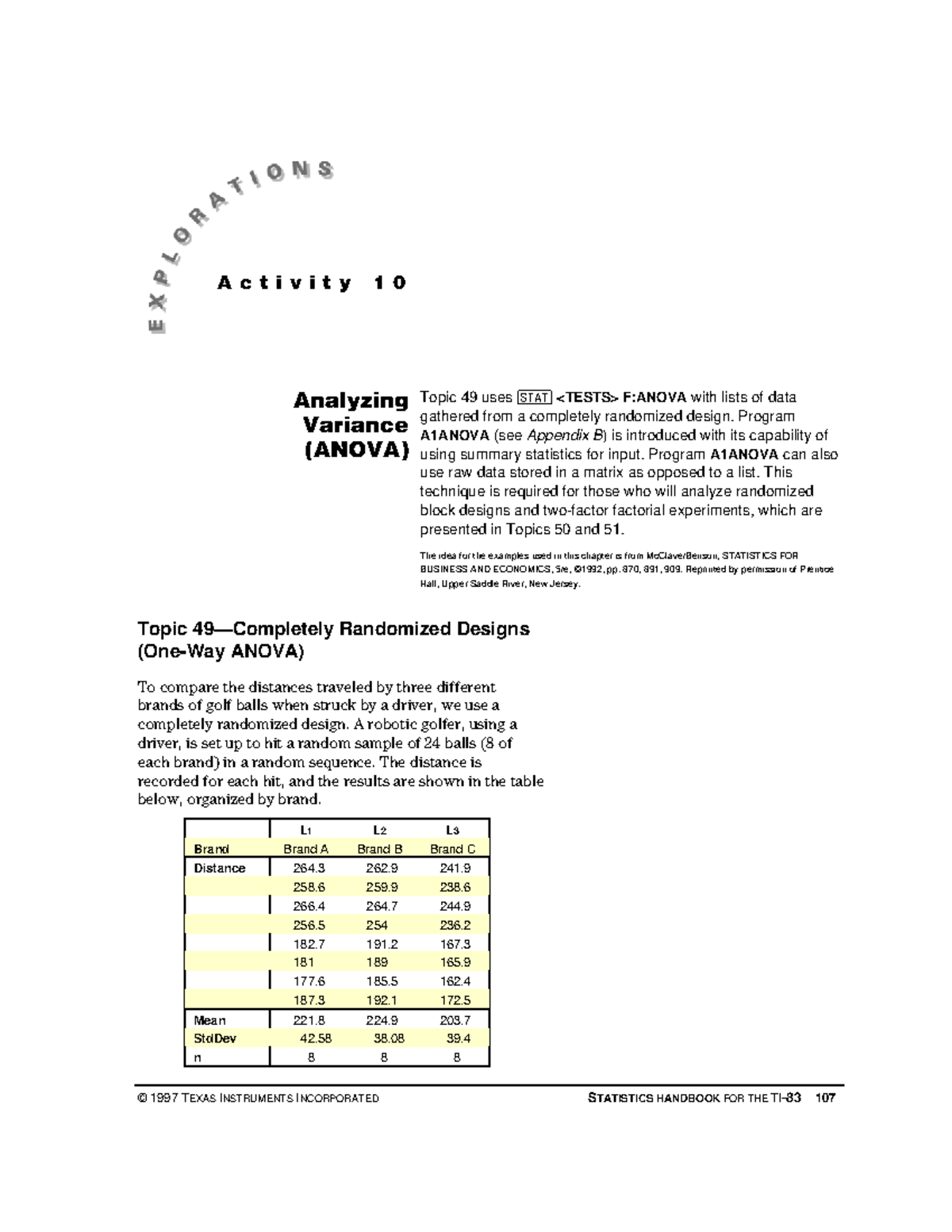 Statistics Handbk Act10 - © 1997 TEXAS INSTRUMENTS INCORPORATED STATISTICS HANDBOOK FOR THE TI ...