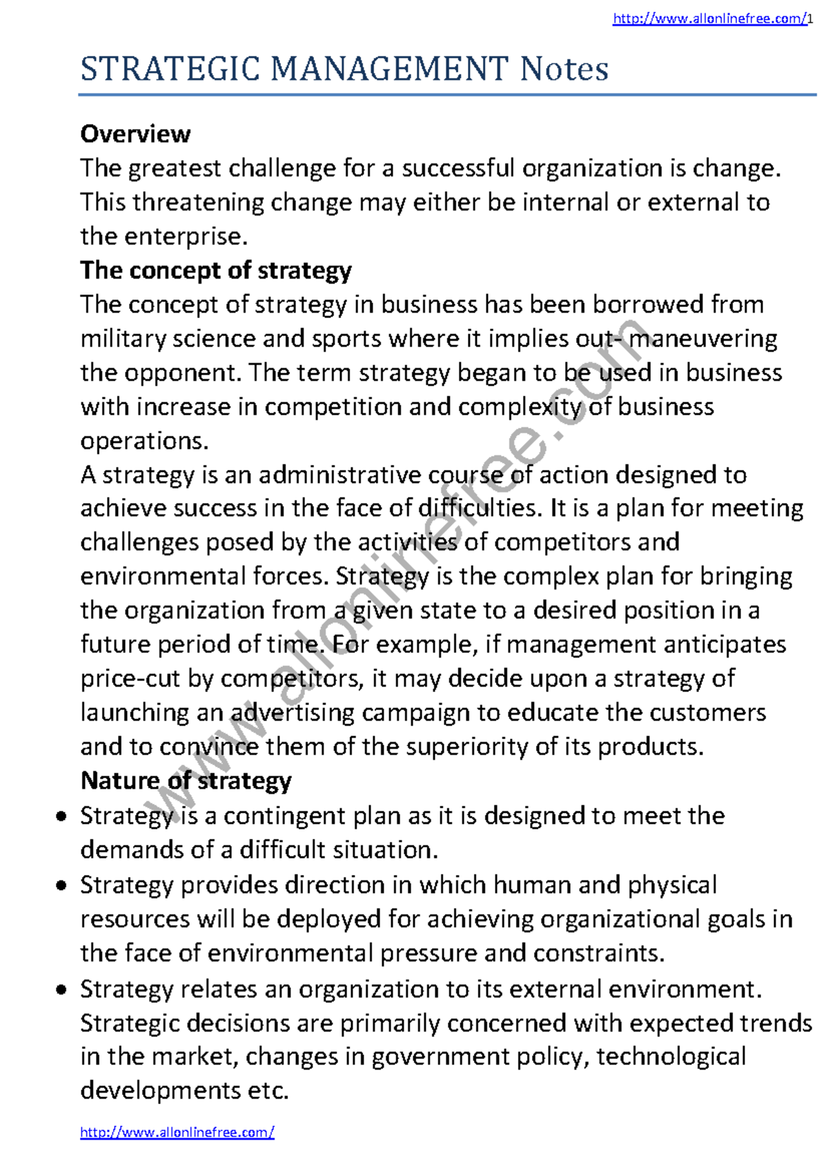 Strategic Management Notes PDF - STRATEGIC MANAGEMENT Notes Overview ...