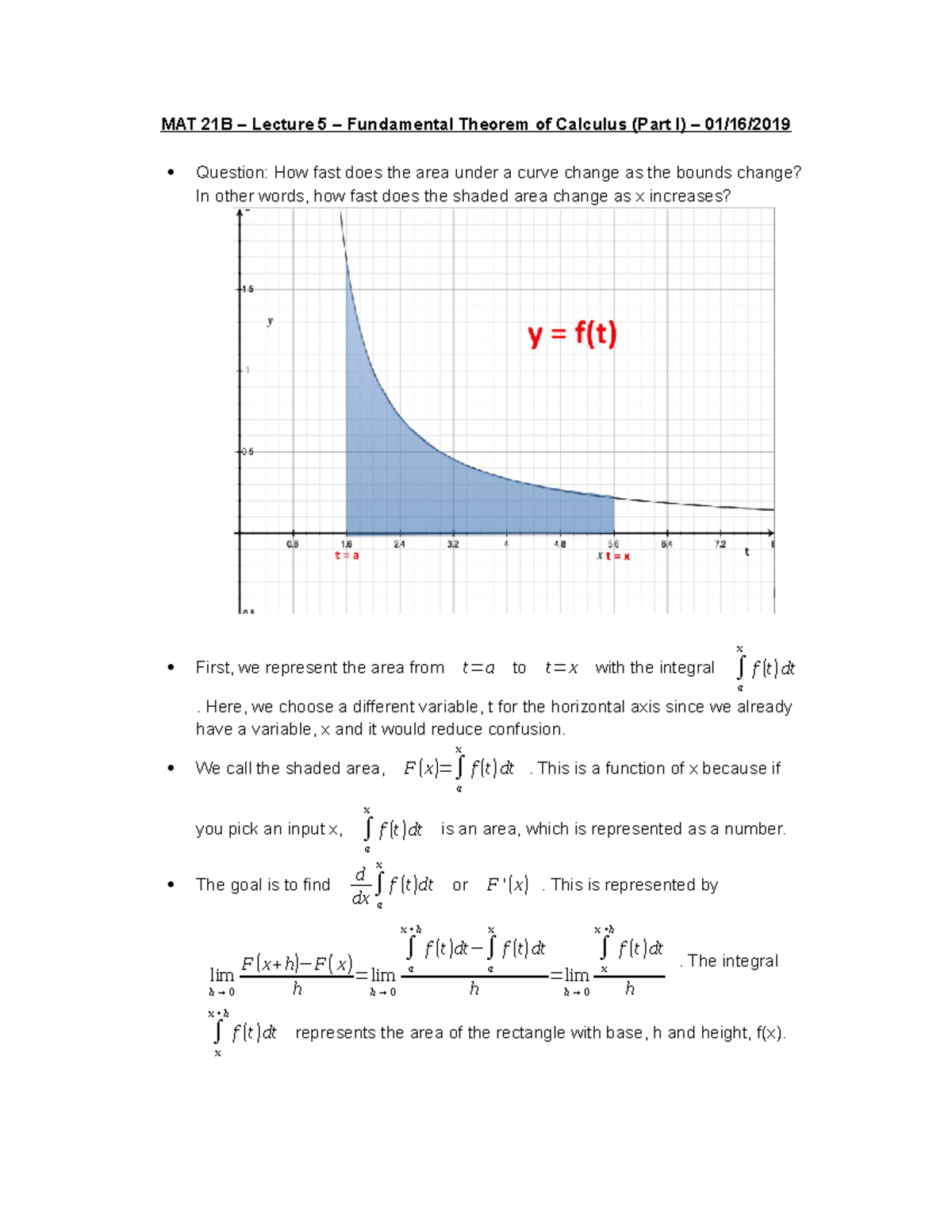 MAT 21B – Lecture 5 – Fundamental Theorem of Calculus (Part I) - Here ...