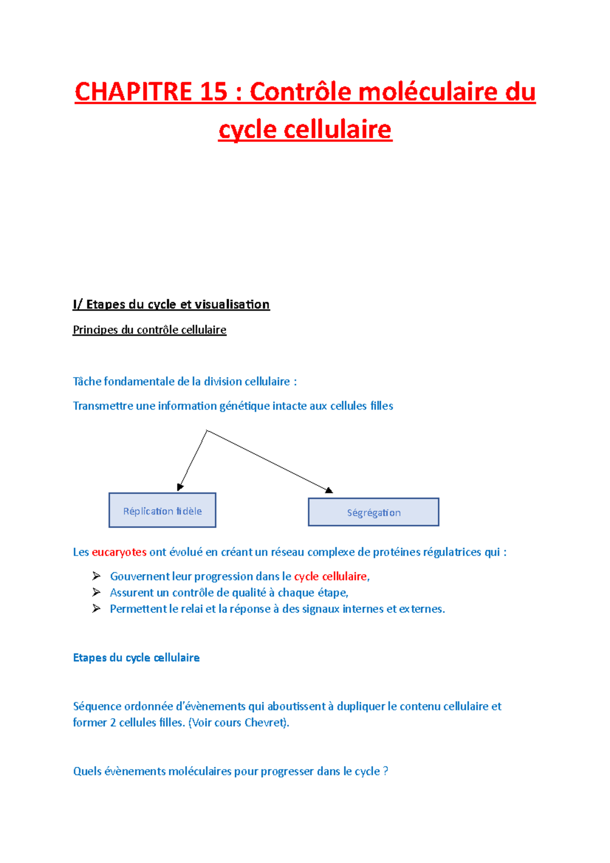 Chapitre 15 Contrôle du cycle cellulaire - CHAPITRE 15 : Contrôle ...