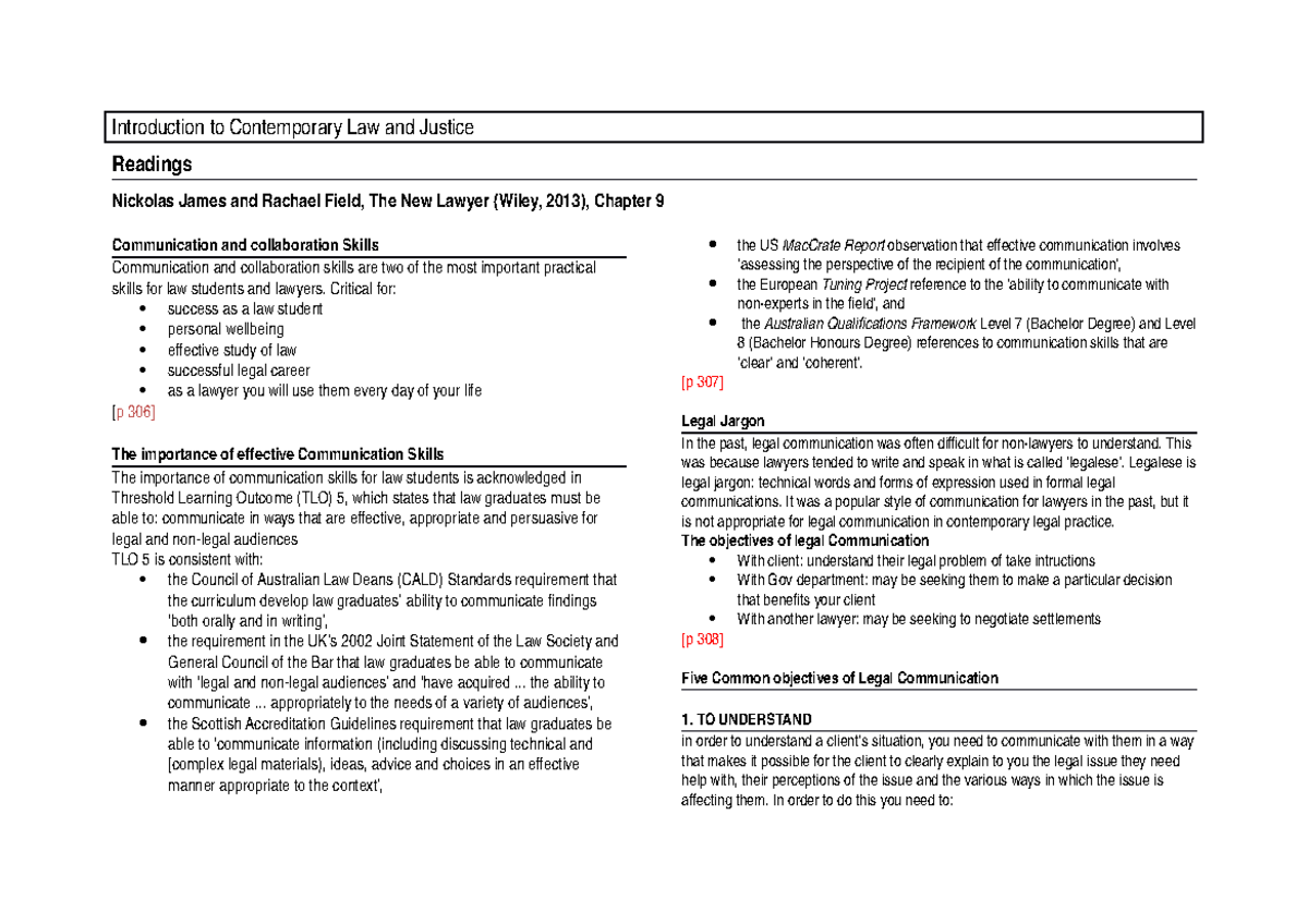 Readings - Summary Contemporary Law and Justice - Introduction to ...