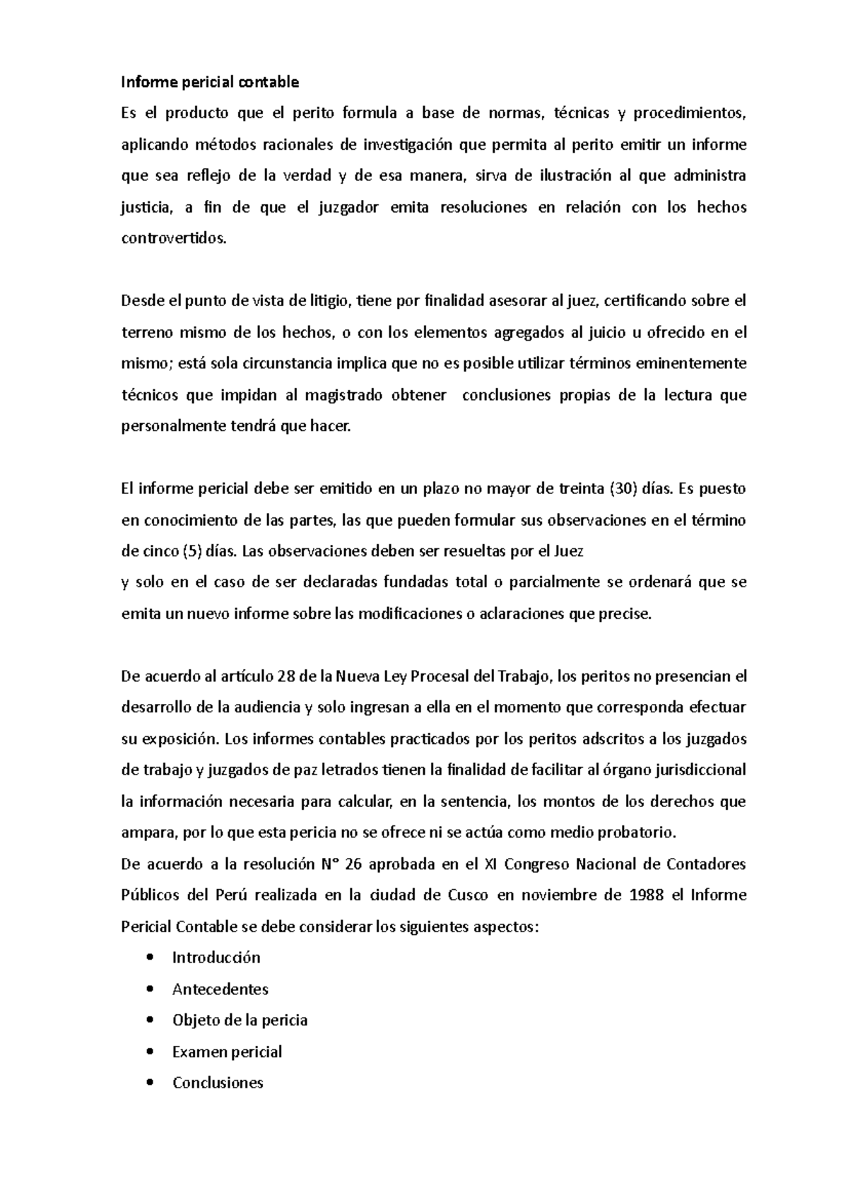 Informe pericial contable - Desde el punto de vista de litigio, tiene ...