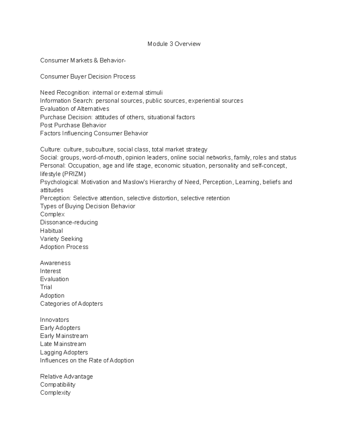 Module 3 Overview MKTG - Lecture notes 3 - Module 3 Overview Consumer ...