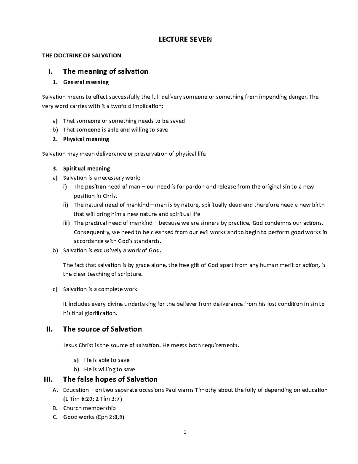 Lecture 7 ( Doctrine OF Salvation) - SUM - LECTURE SEVEN THE DOCTRINE ...