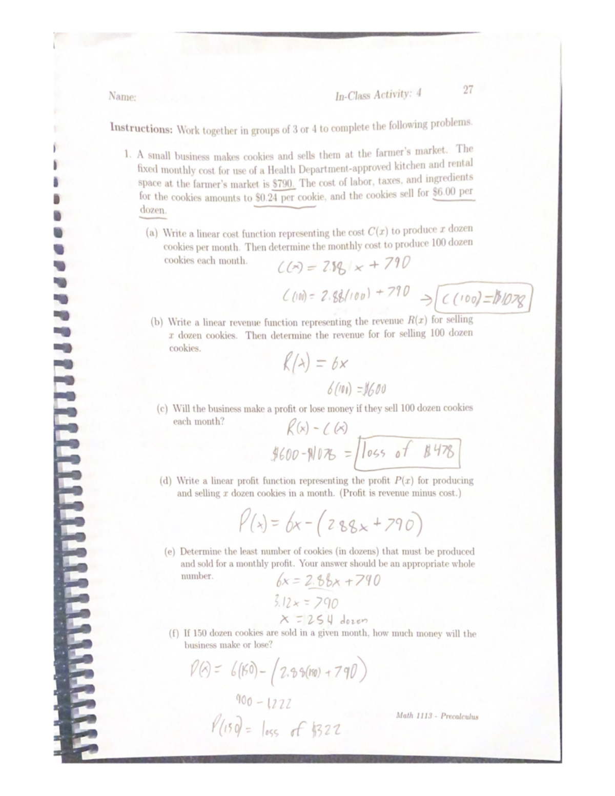 Worksheet 1 - Name: Activity: 4 27 Instructions: Work together in ...