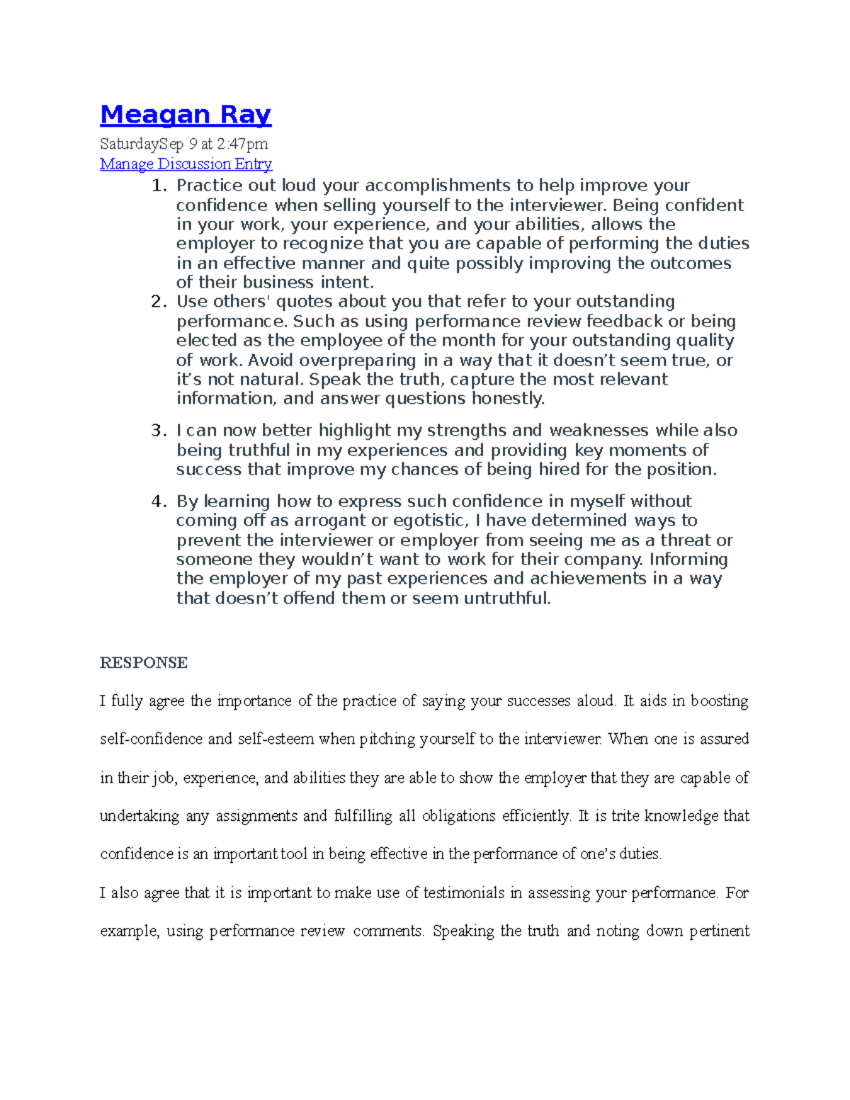 Final response - Reflection on leadership class in health management ...