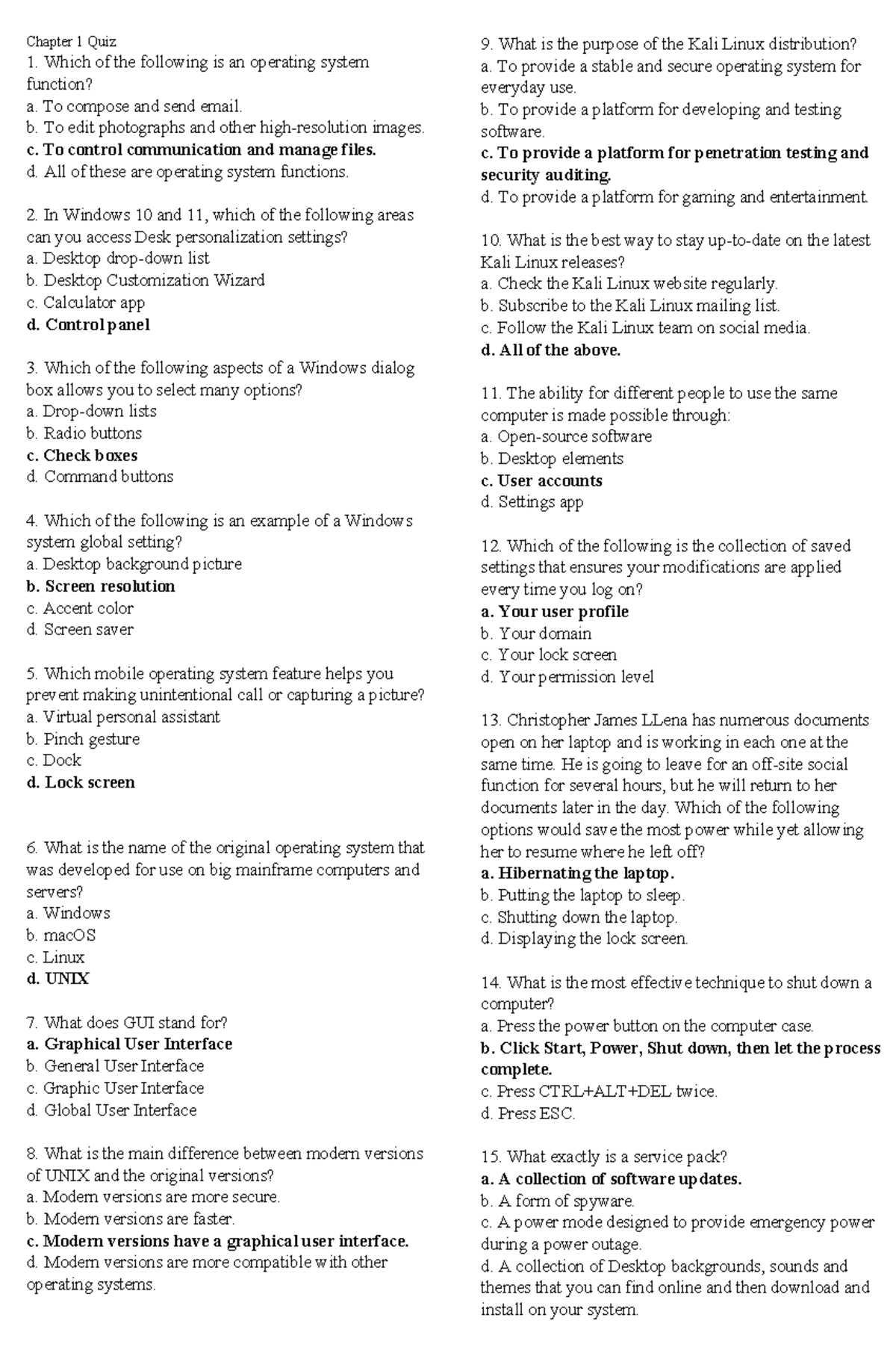 Chapter 1-3 Quiz - quiz - Chapter 1 Quiz 1. Which of the following is ...