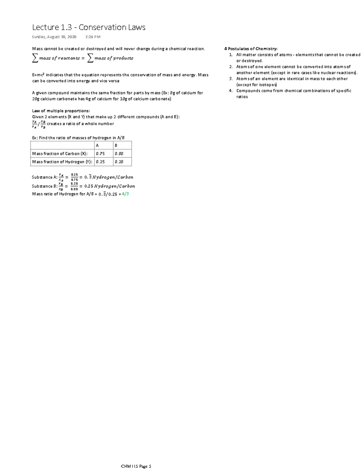 Conversion Laws and the Atomic Theory - Mass cannot be created or ...