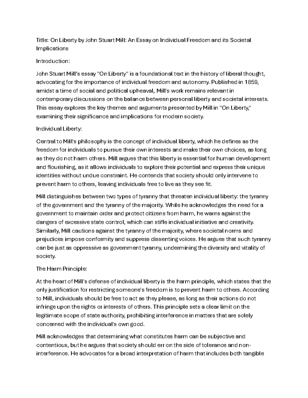 ON Liberty - Summary Government, Politics, and Power - Title: On ...