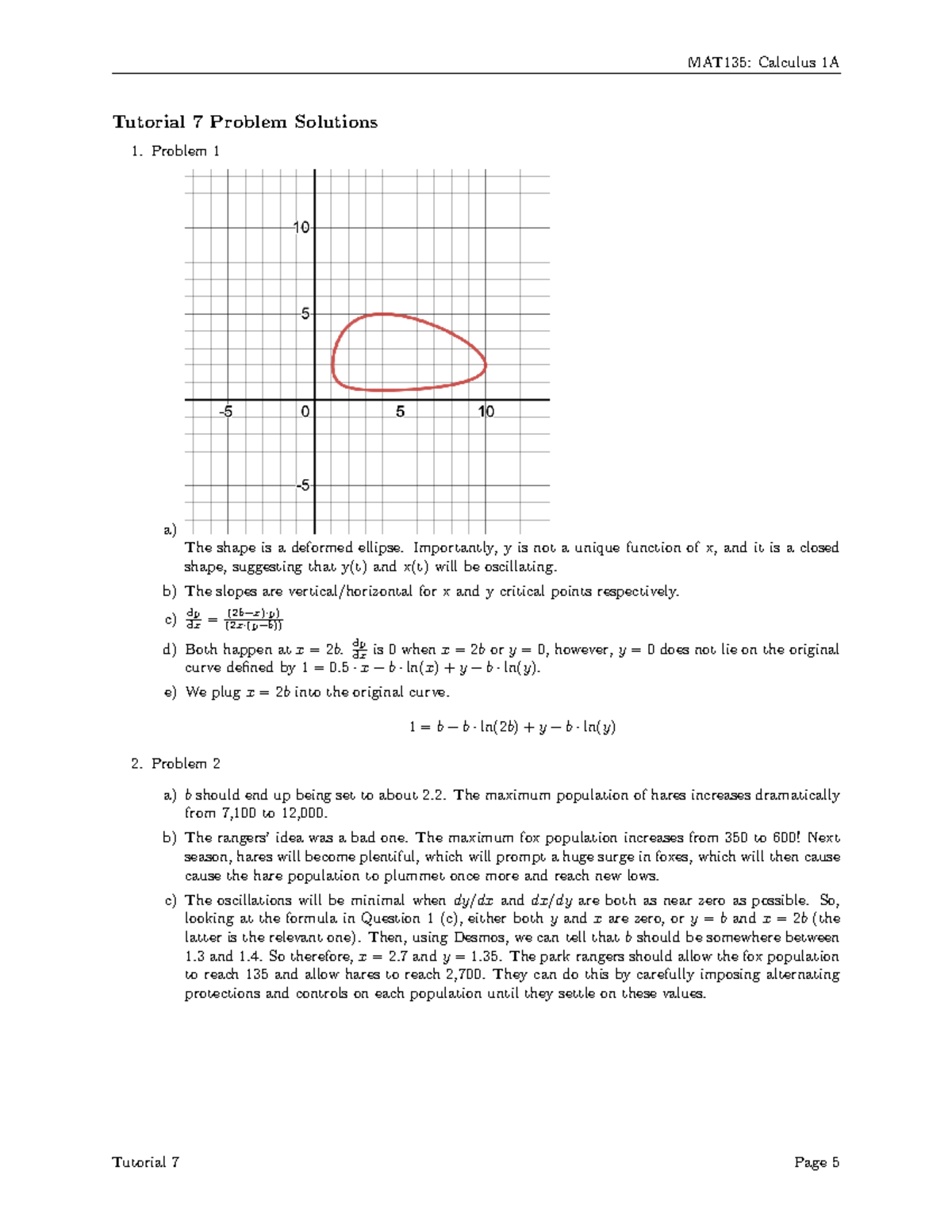 Solutions 7 - MAT135: Calculus 1A Tutorial 7 Problem Solutions Problem 1 a) The shape is a ...