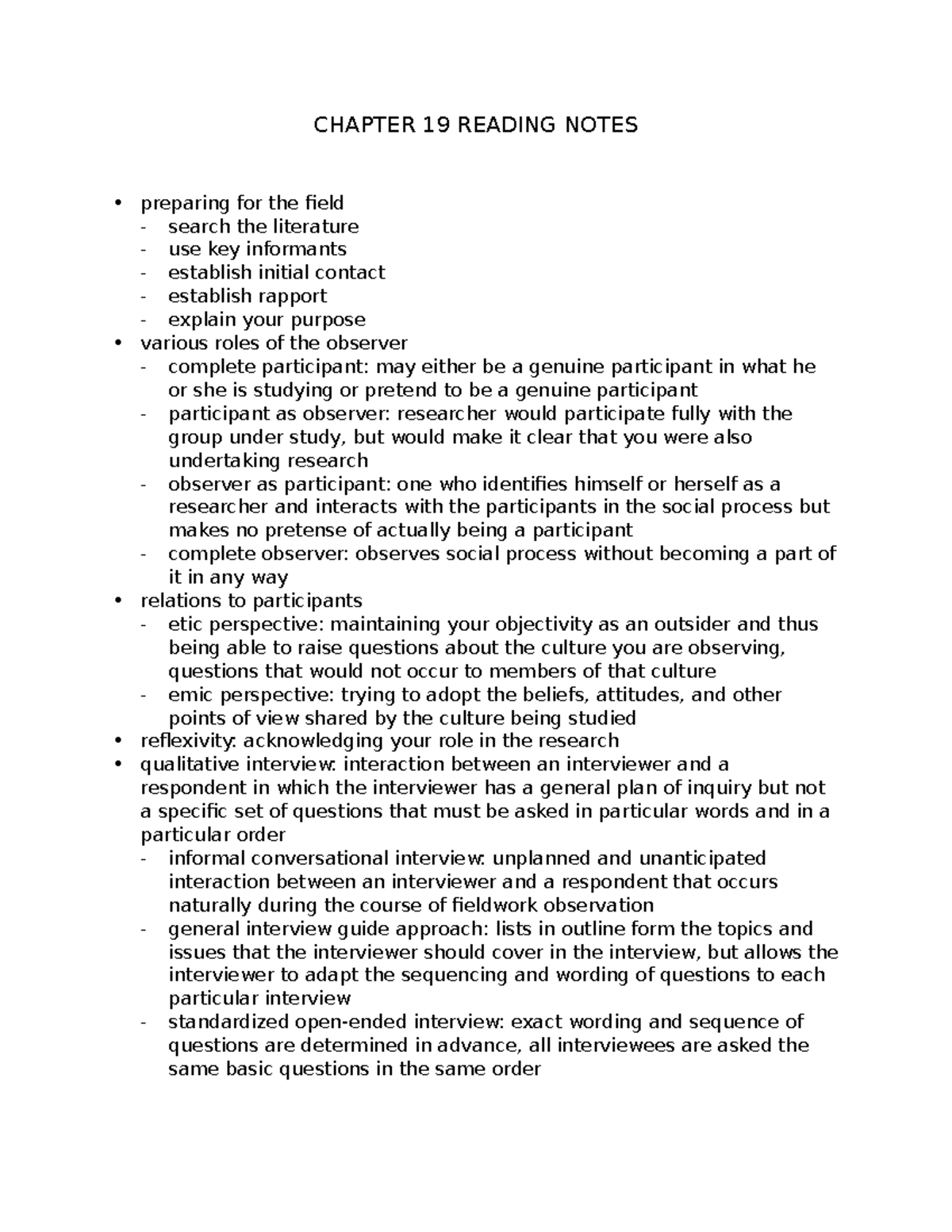 Chapter 19 Reading Notes - CHAPTER 19 READING NOTES preparing for the ...