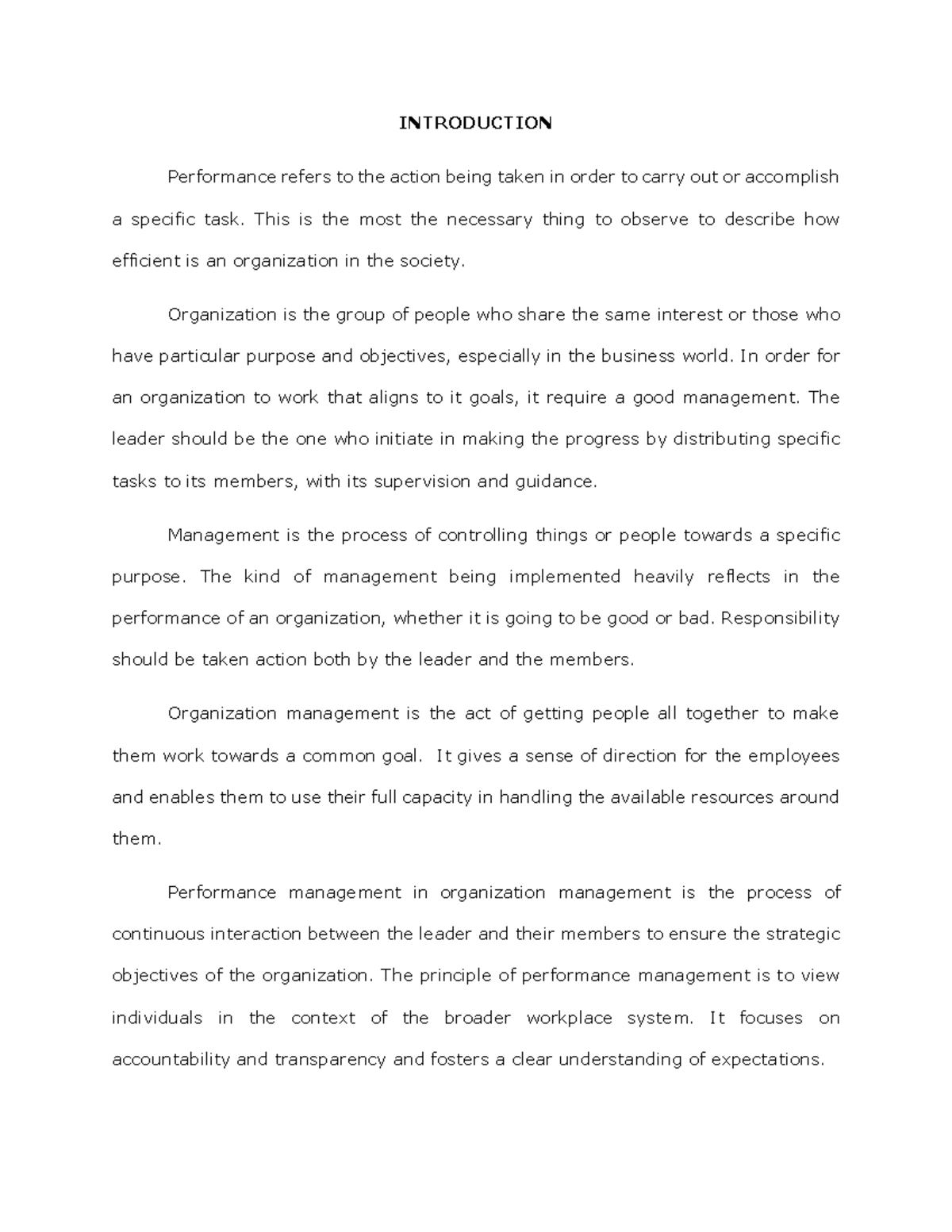 Performance Management in Organizational Management - INTRODUCTION ...