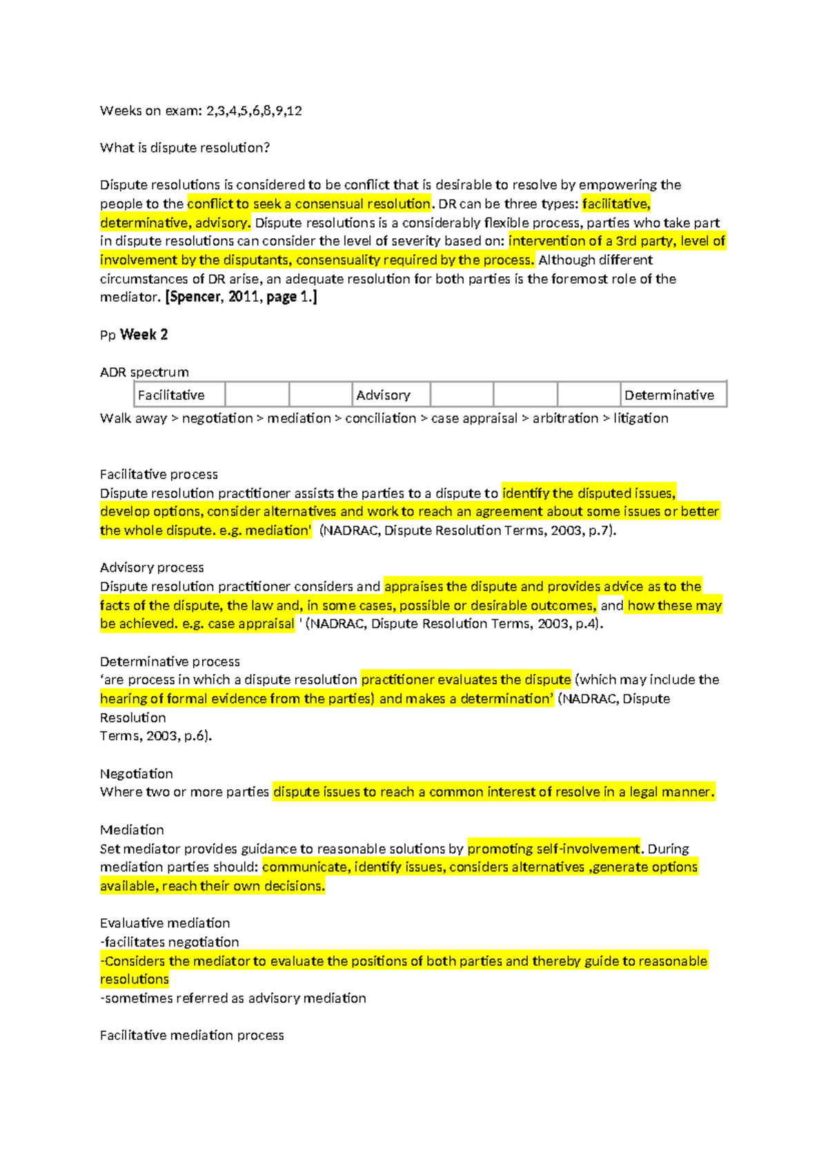 Llb103 revision - Weeks on exam: 2,3,4,5,6,8,9, What is dispute ...