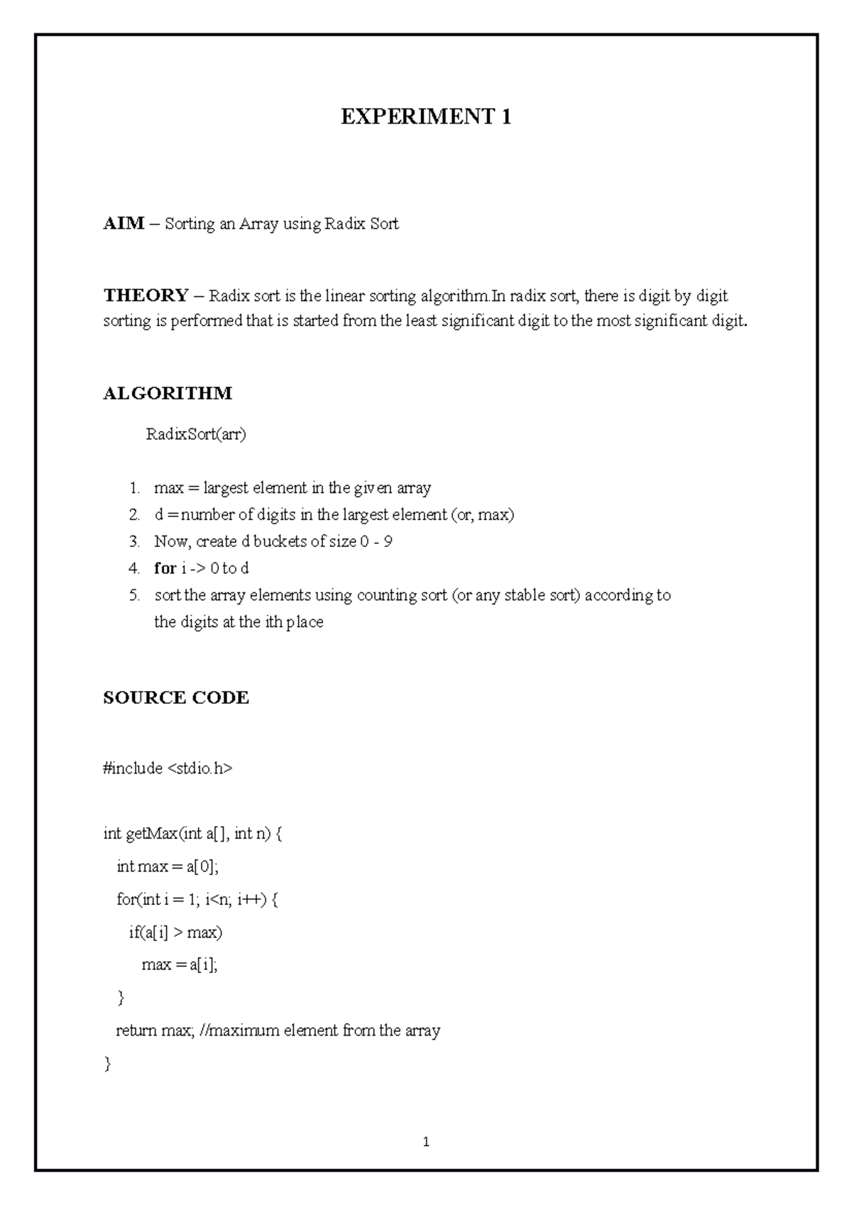Daa file - THIS IS DLD - EXPERIMENT 1 AIM – Sorting an Array using ...