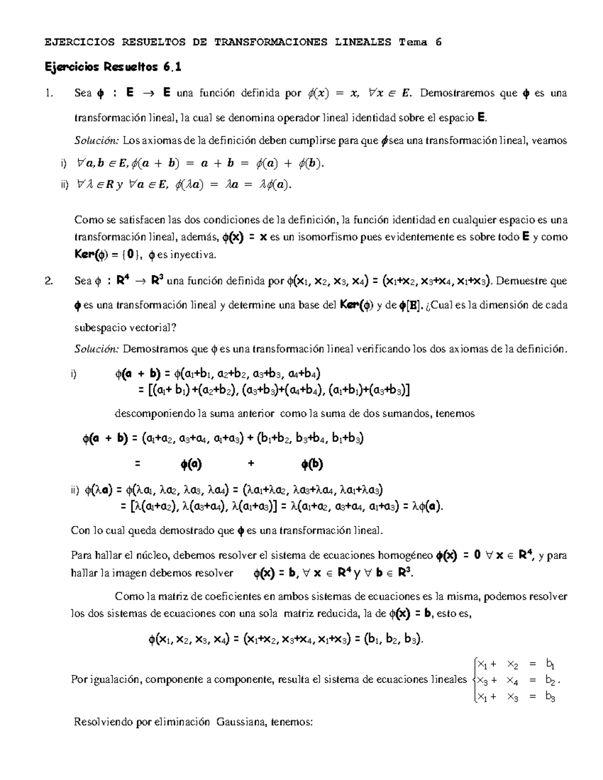 D. Ejercicios Resueltos DE T L - EJERCICIOS RESUELTOS DE TRANSFORMACIONES LINEALES Tema 6 ...