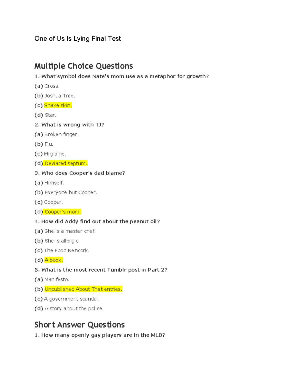 Sissisisisisisisisi - One of Us Is Lying Final Test Multiple Choice ...