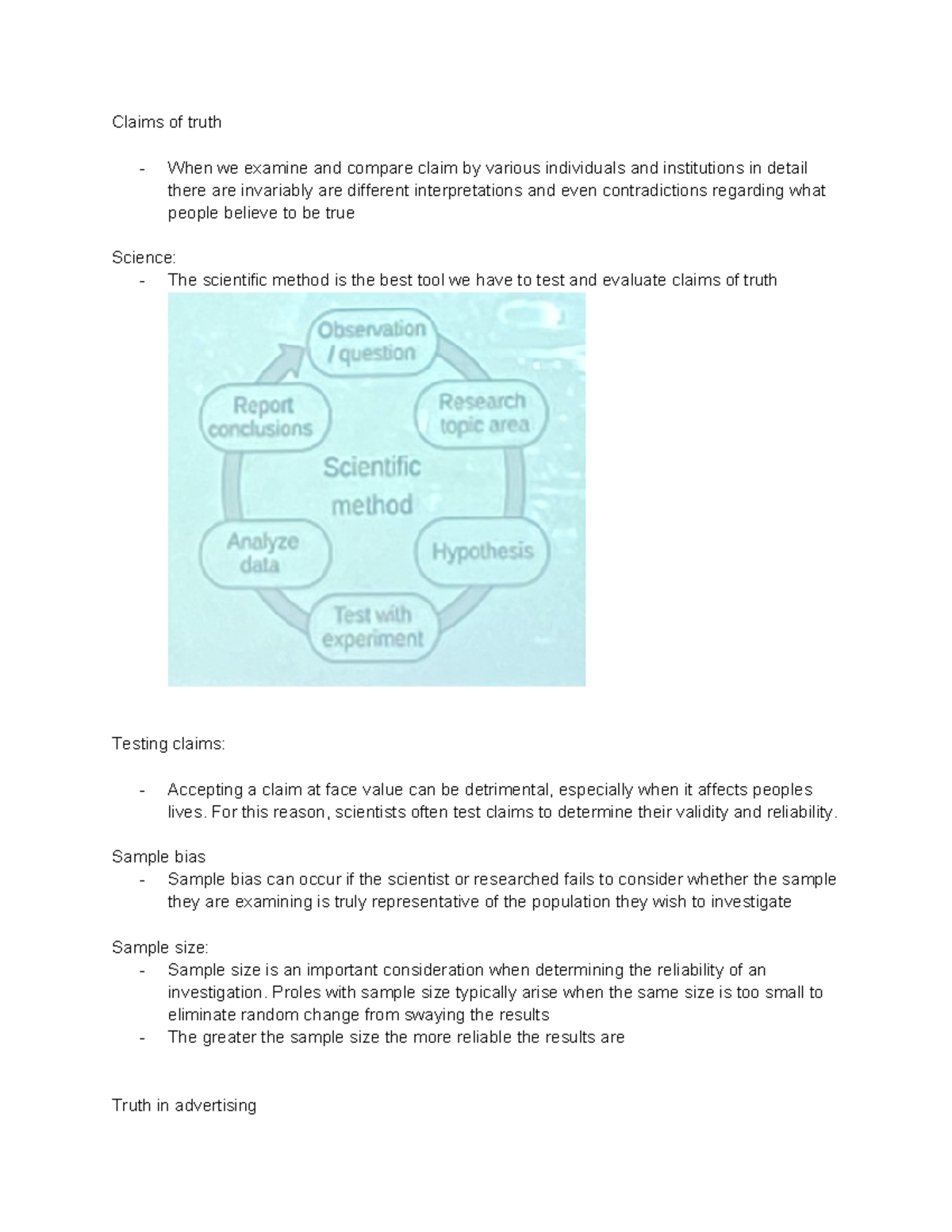 Testing claims notes - Investigating Science - Claims of truth When we ...
