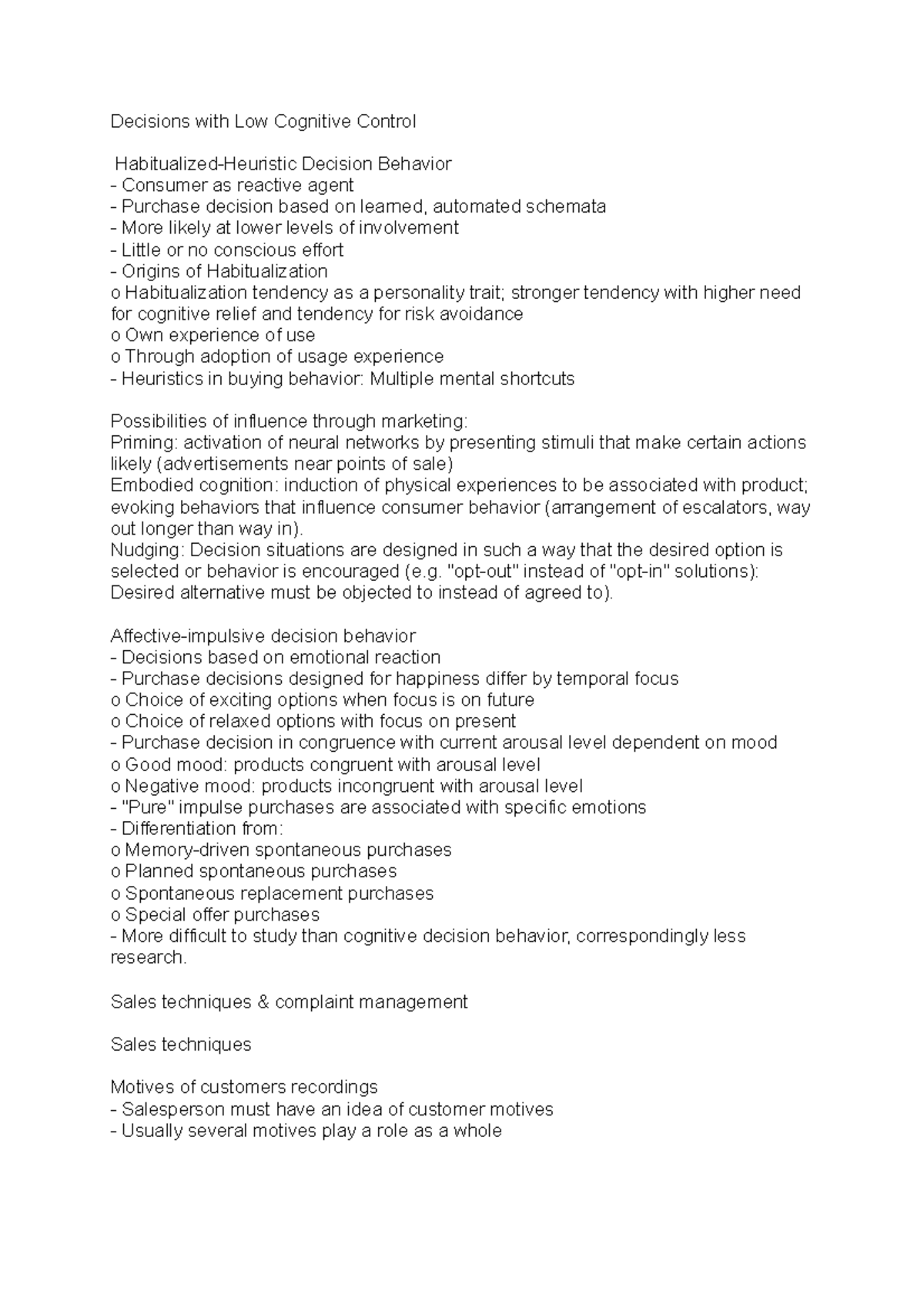 Decisions with Low Cognitive Control - Decisions with Low Cognitive ...