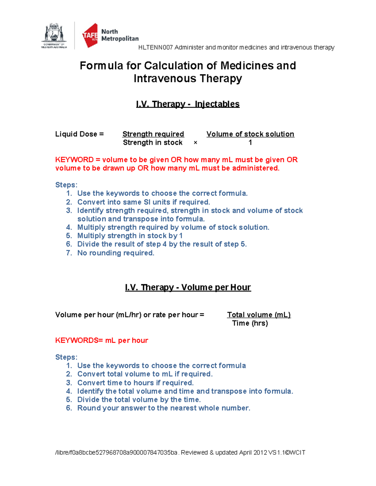 Calculation of Drug Dosages and Intravenous Therapy for Stage 3 Nursing ...