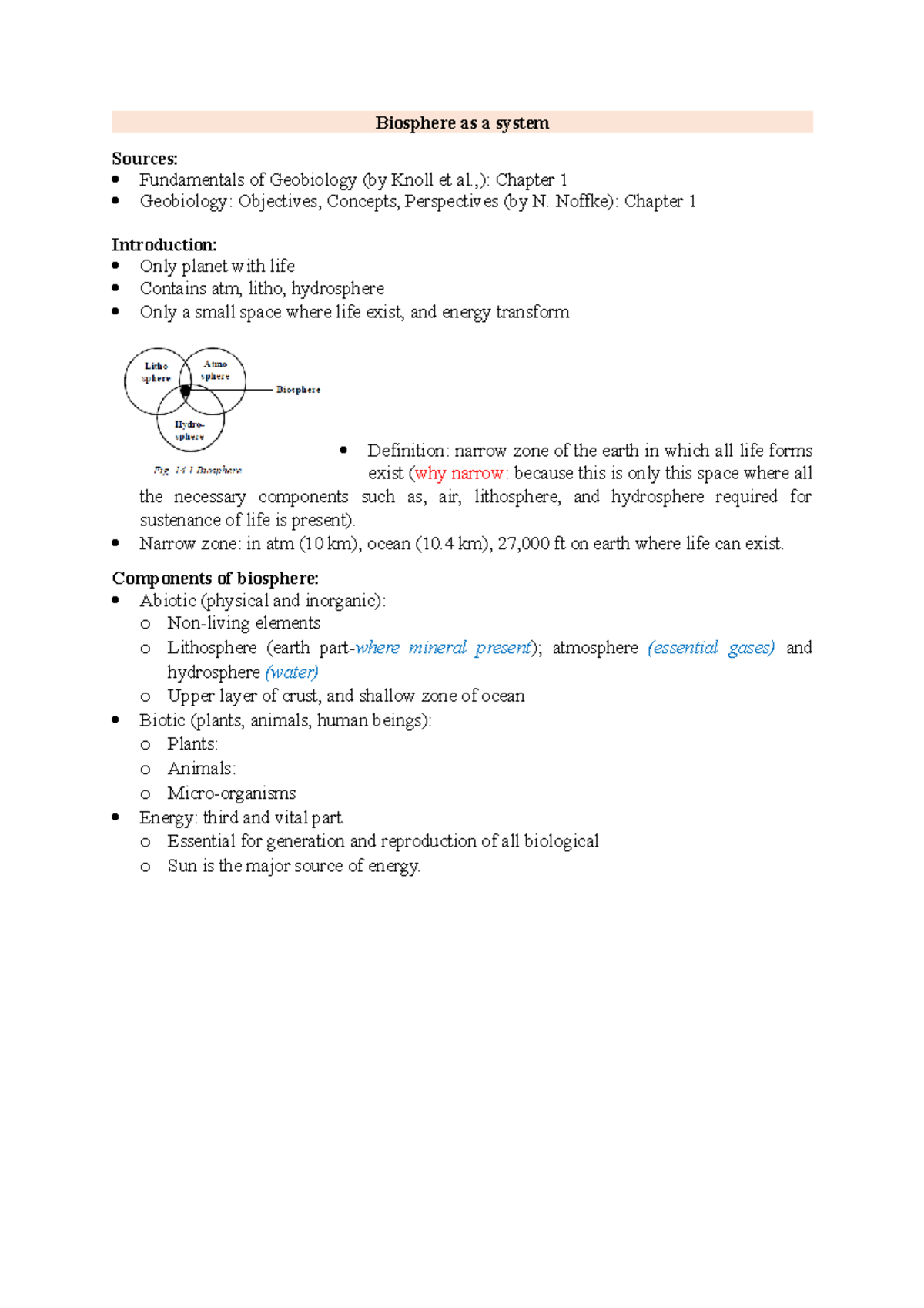 Biosphere as a system - Biosphere as a system Sources: Fundamentals of ...