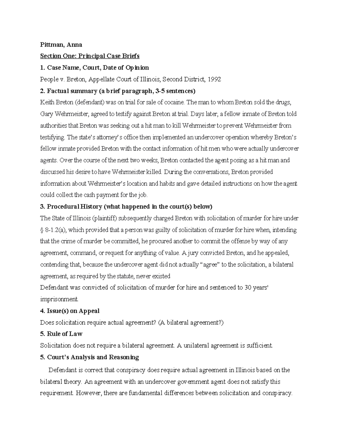 November 3 Case Briefs - Pittman, Anna Section One: Principal Case ...