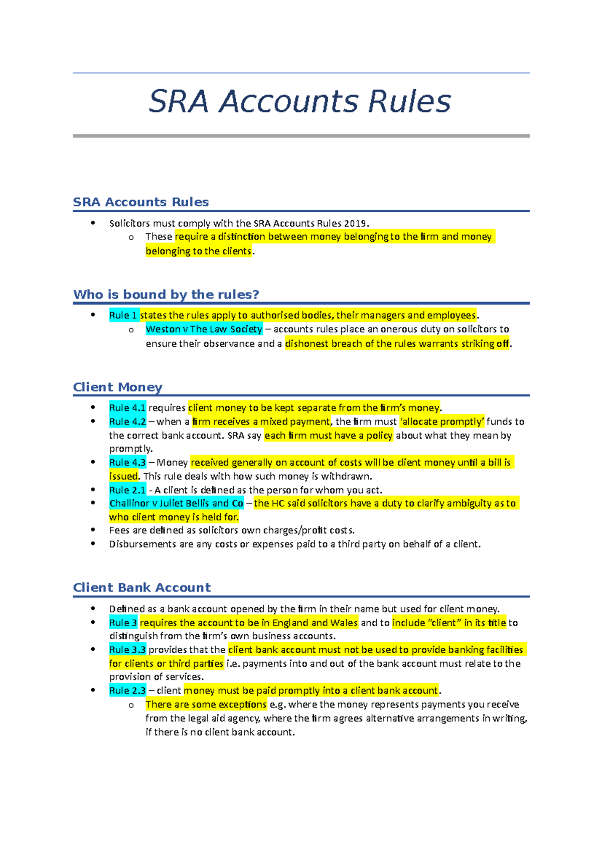 3) SRA Accounts Rules - o These require a distinction between money ...