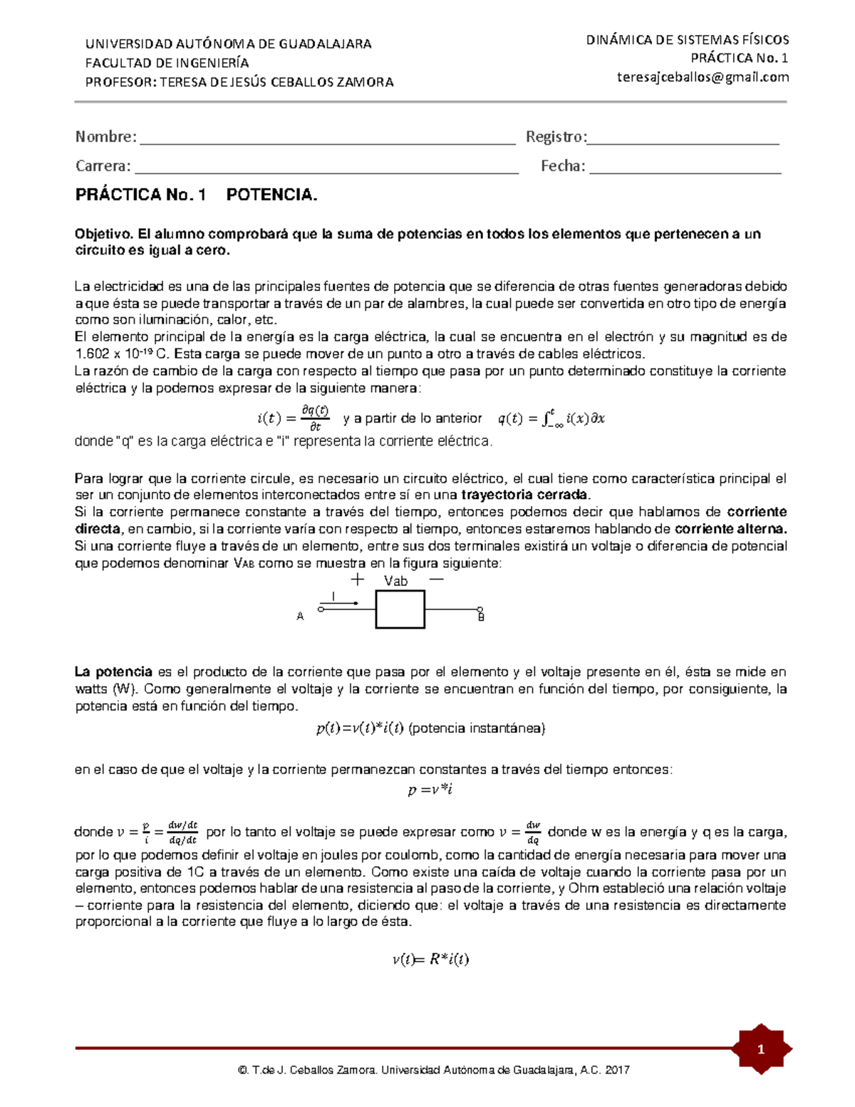 Practica 1 circuitos 1 - Warning: TT: undefined function: 32 UNIVERSIDAD AUTÓNOMA DE GUADALAJARA ...