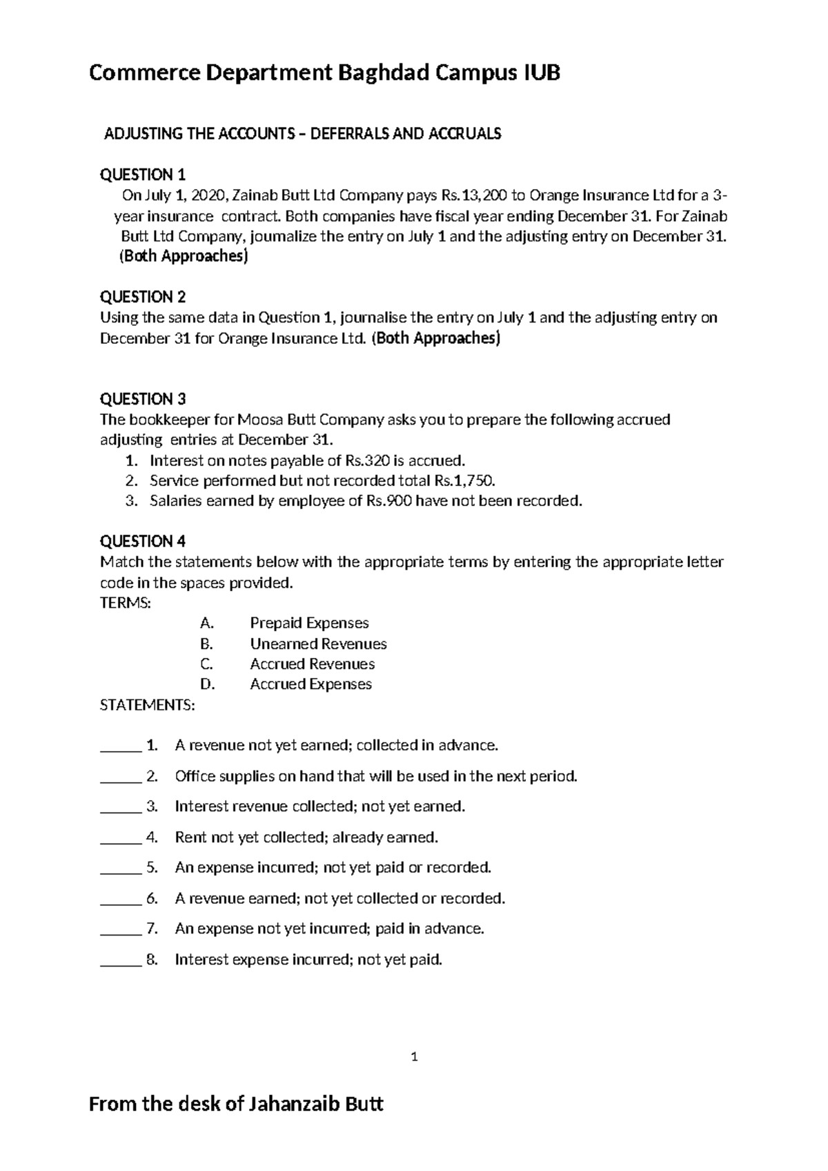 Adjusting-entries-question file 2 - ADJUSTING THE ACCOUNTS – DEFERRALS ...