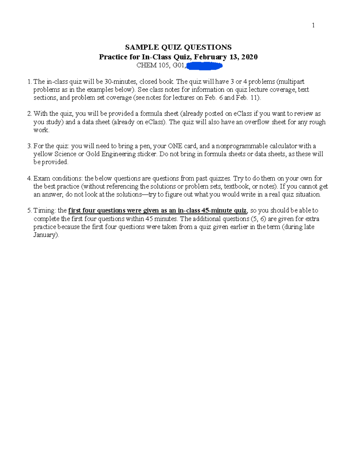 Sample QUIZ Questions With Descriptive Solutions SAMPLE QUIZ