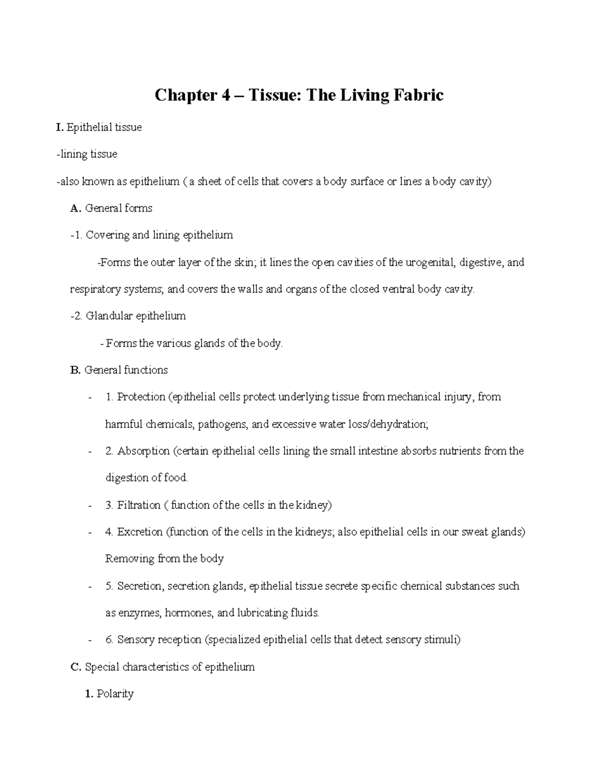 Chapter 4a - Histology - Chapter 4 – Tissue: The Living Fabric I ...