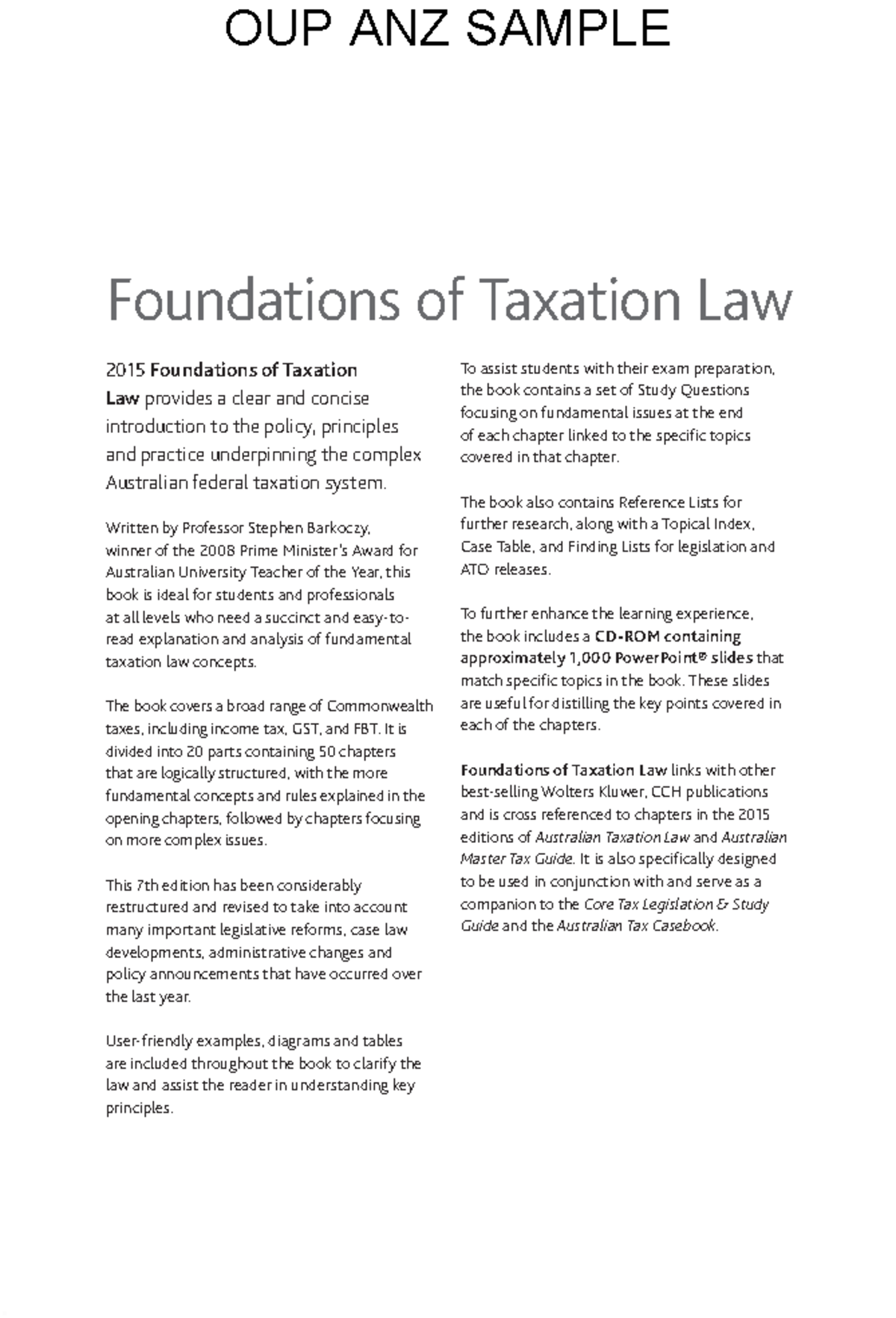 Barkoczy FTL sample - Foundations of Taxation Law 2015 Foundations of ...