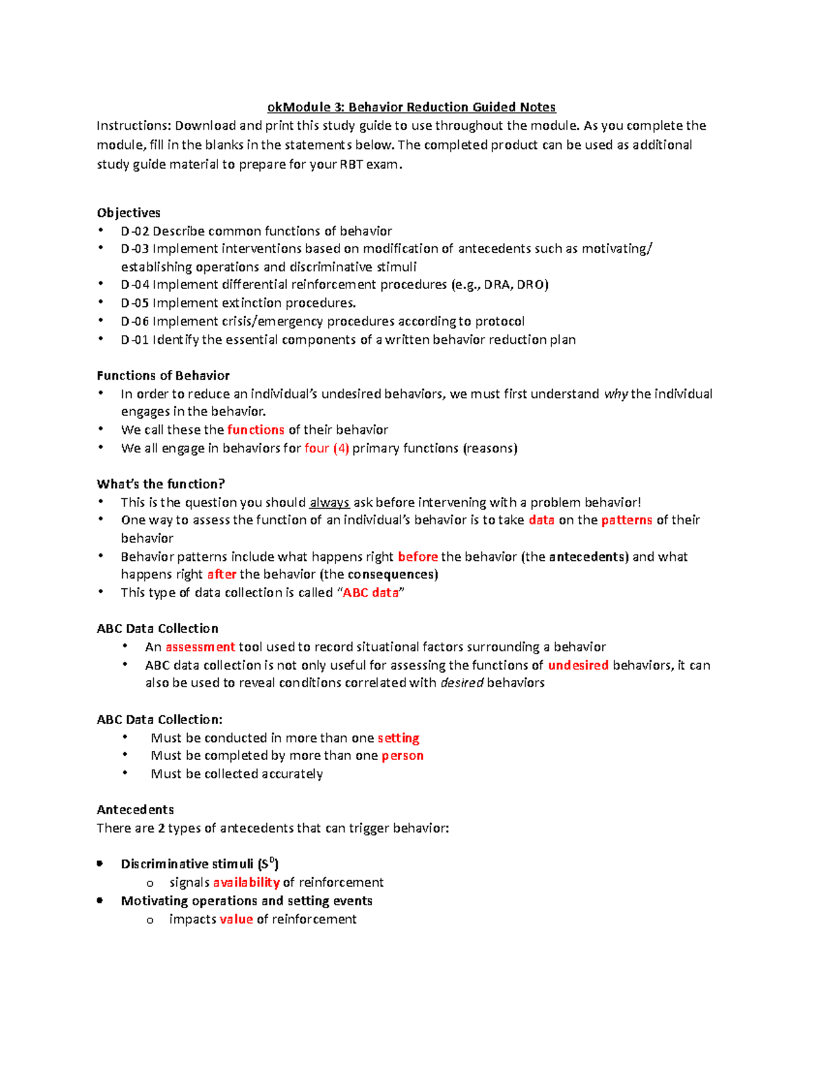 796 AID 12-2019 Behavior Reduction Guided Notes - okModule 3: Behavior ...