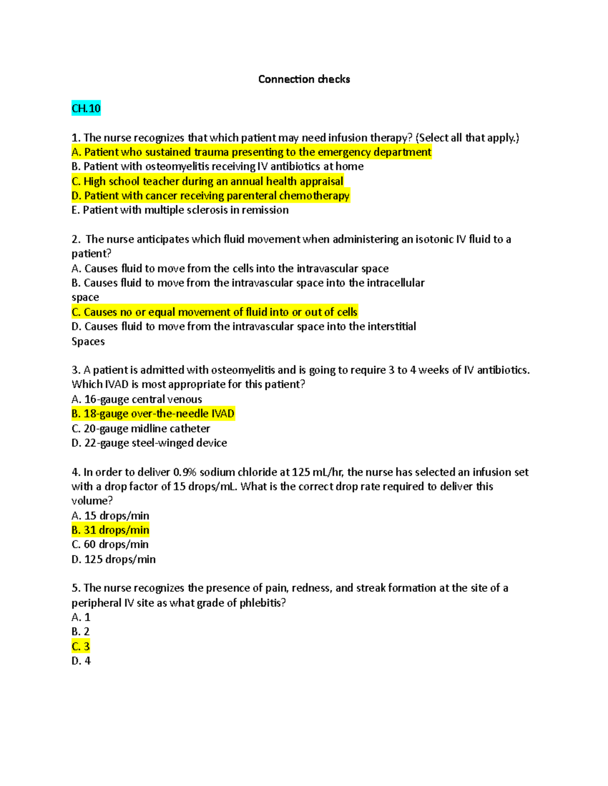 Connection checks Test 2 - Connection checks CH. The nurse recognizes ...