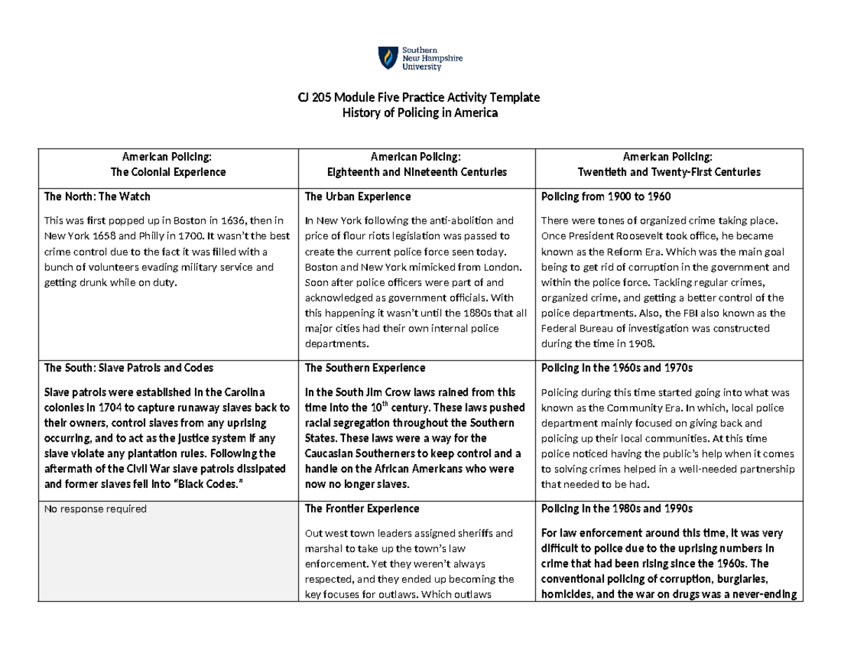 CJ 205 Module Five Practice Activity Template - CJ 205 Module Five ...