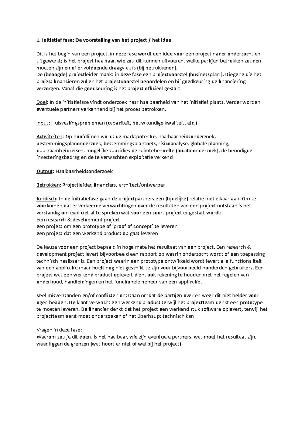 Uitwerking fase 1 tm 6 bouwproces - Initiatief fase: De voorstelling ...