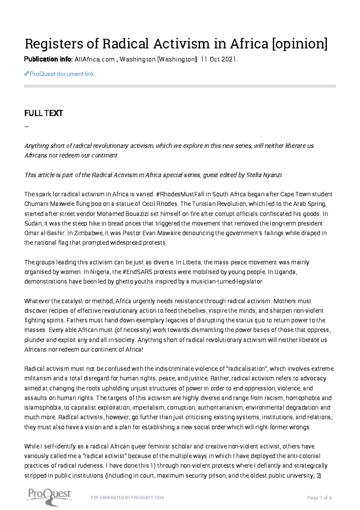 Pro Quest Documents 2022 11 01 - Registers of Radical Activism in ...