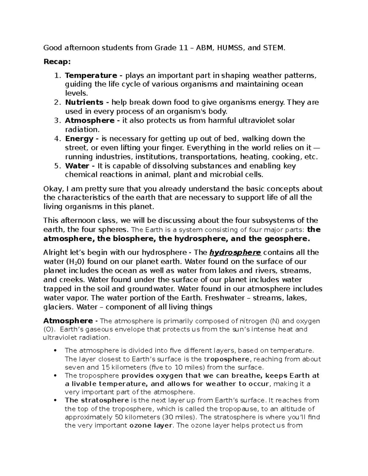 Q1-L3-EALS - Lecture notes - Good afternoon students from Grade 11 ...