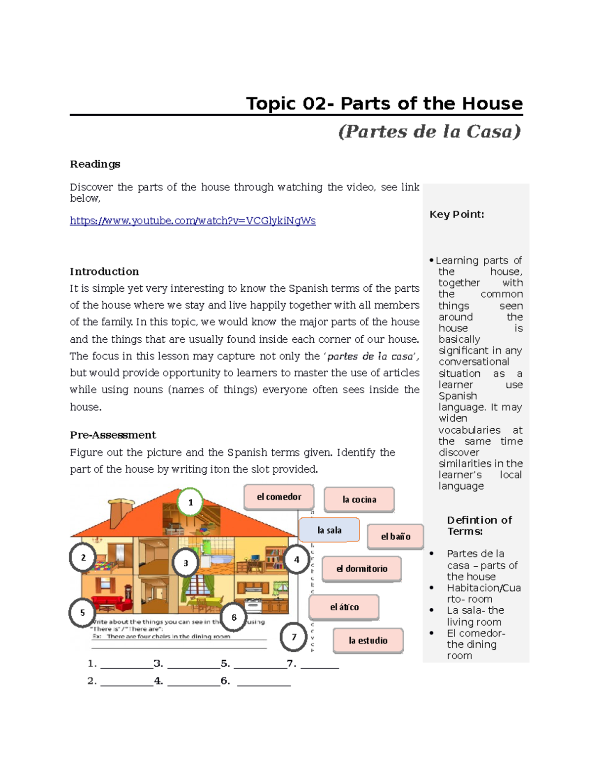Parts of the house - Susan Reyes. foreign professor - Topic 02- Parts ...