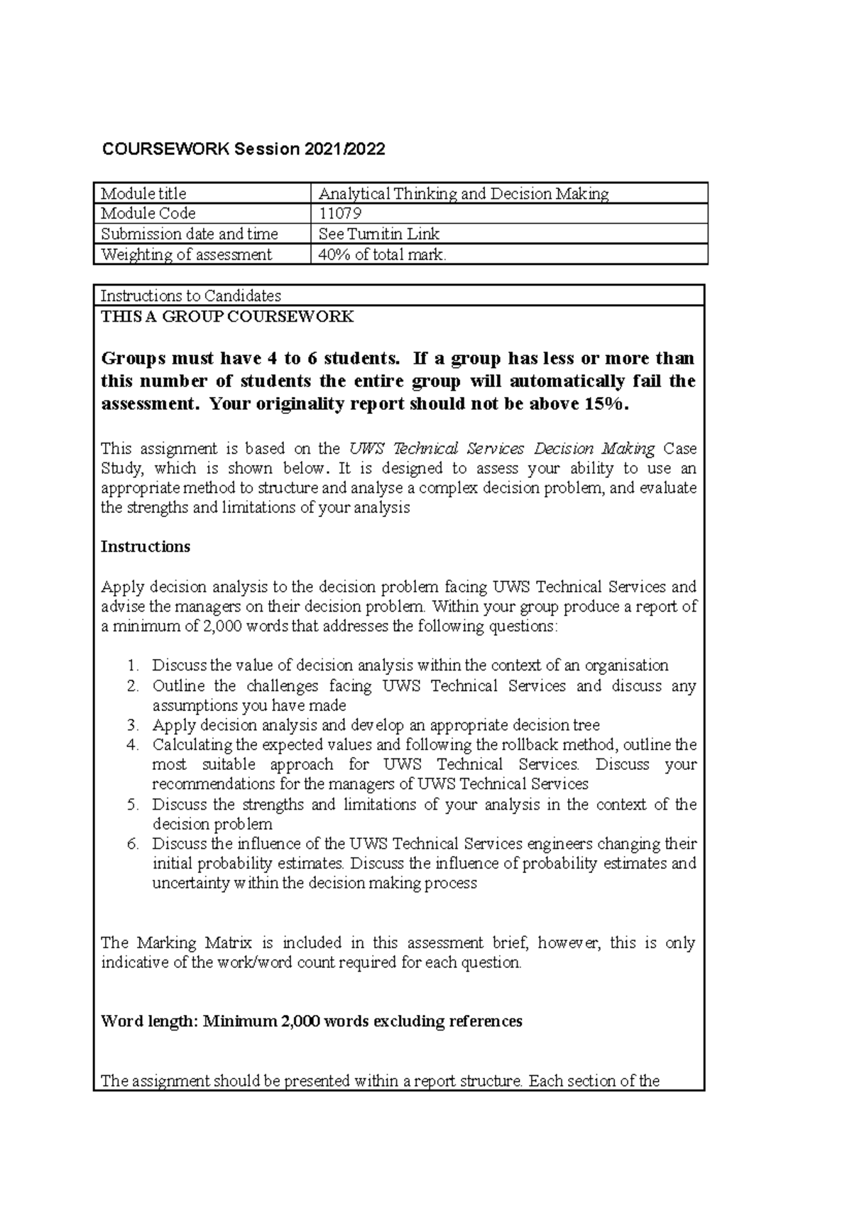 ATDM Group Assessment 2021-22 - COURSEWORK Session Module title Module ...