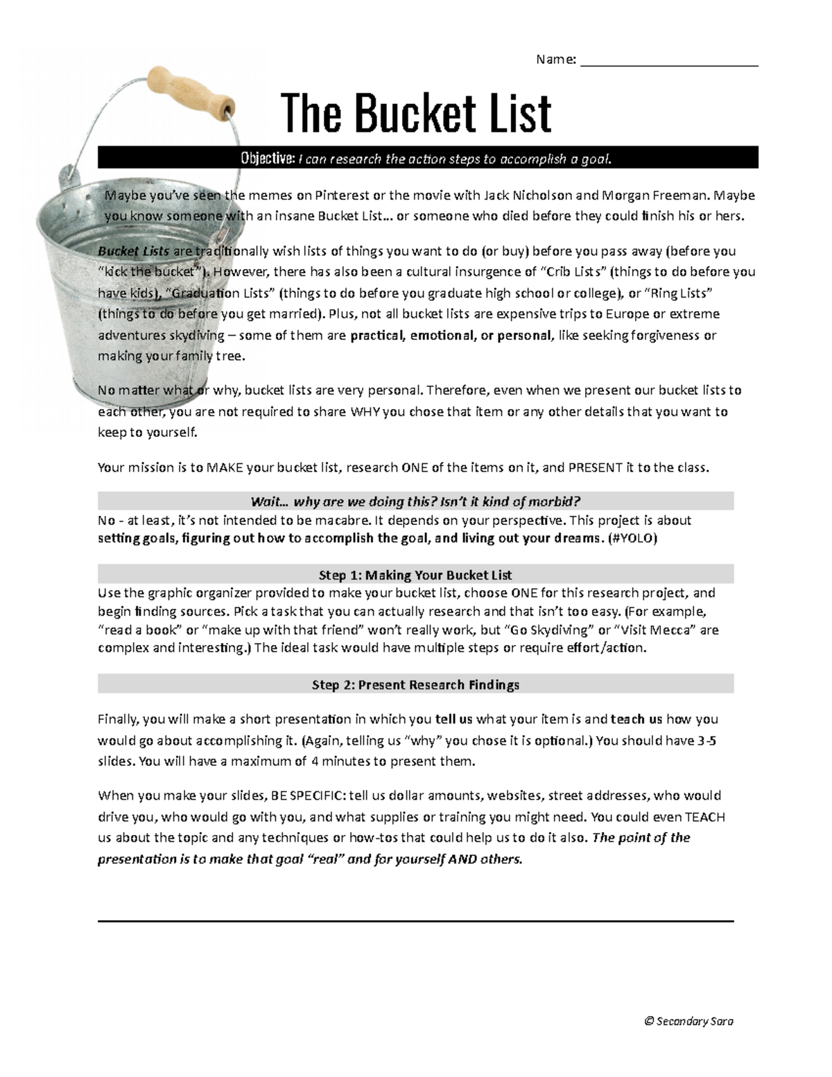 The Bucket List - Instructor given course work - The Bucket List ...