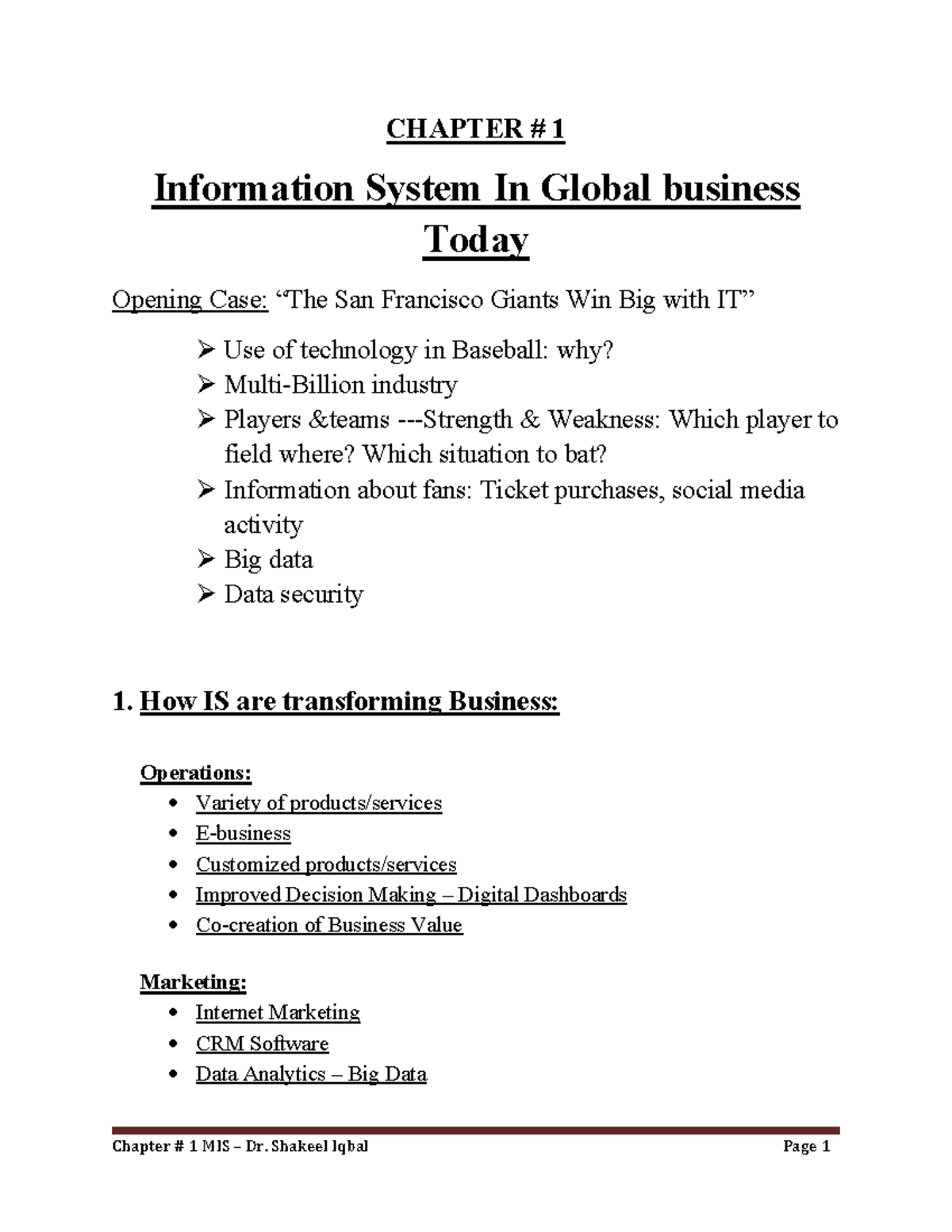 Information System In Global business Today-2 - CHAPTER # 1 Information System In Global ...