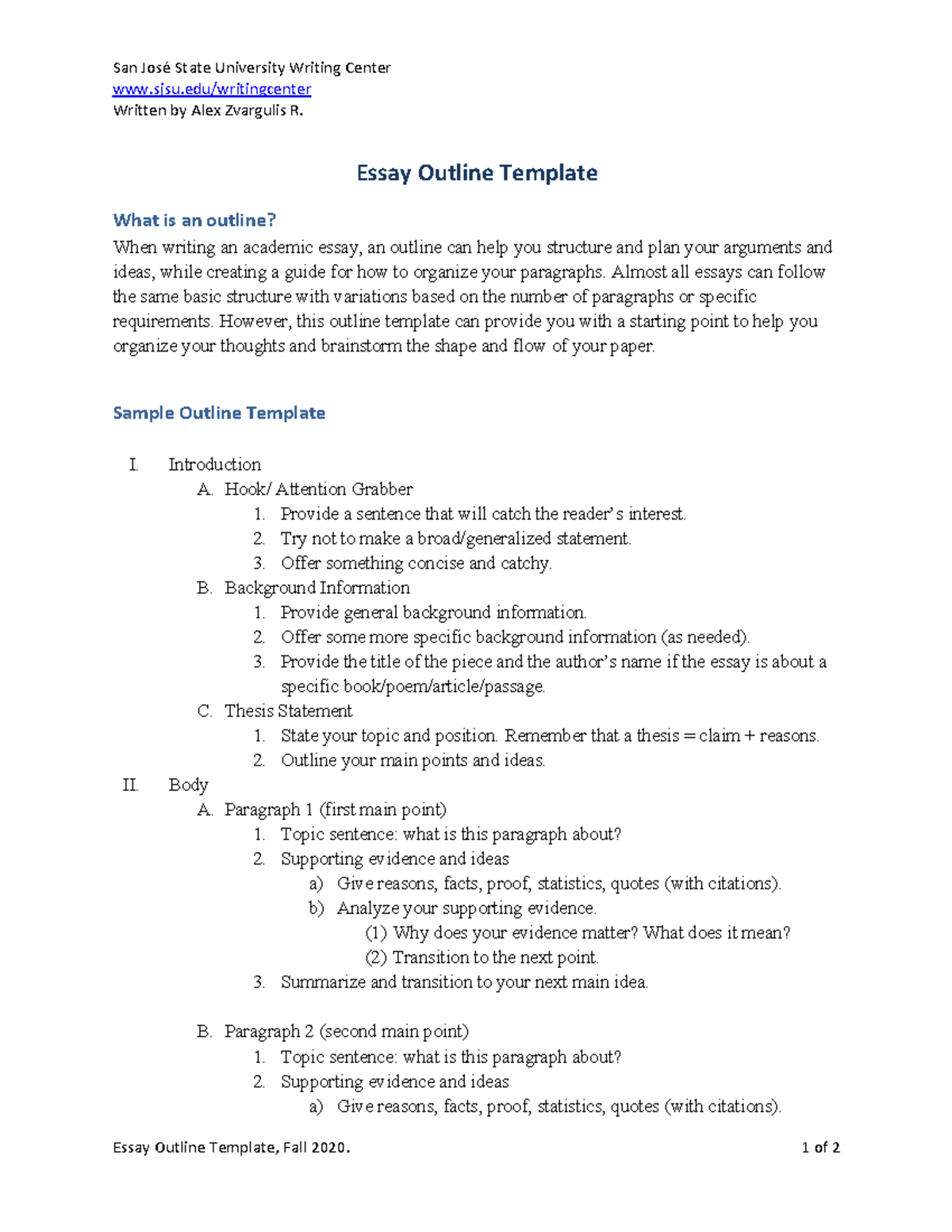 Outline Template - San José State University Writing Center sjsu ...