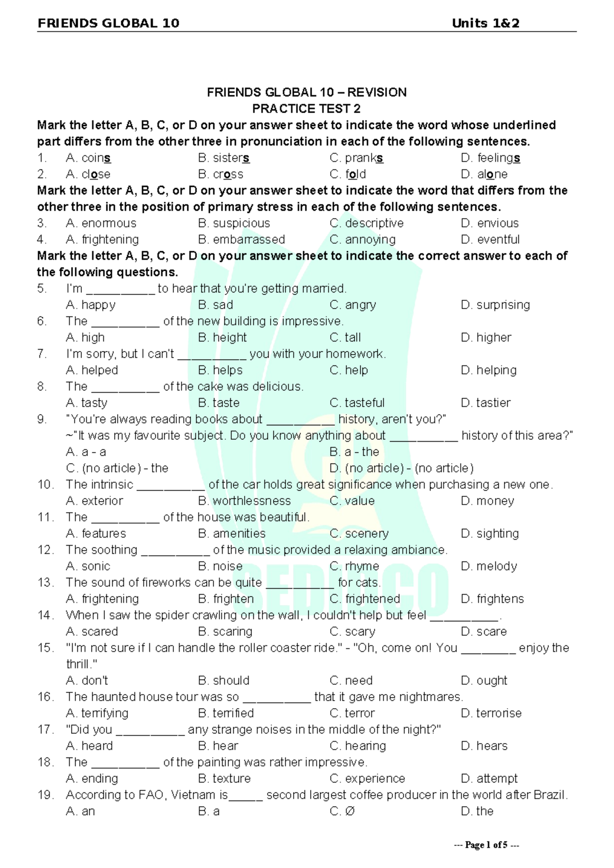 Tieng Anh 10 Friends Global - Unit 1&2 - Test 2 - FRIENDS GLOBAL 10 ...