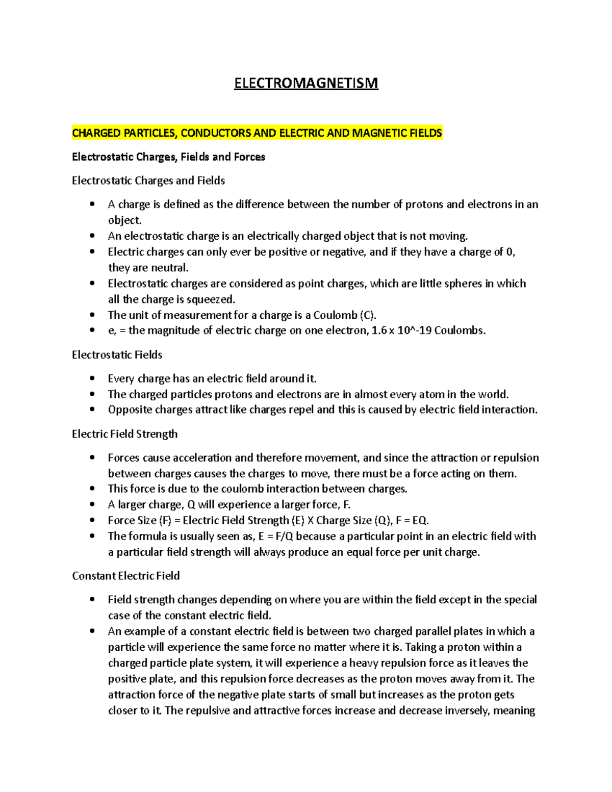HSC Module 6 Physics Notes from Atomi - ELECTROMAGNETISM CHARGED ...