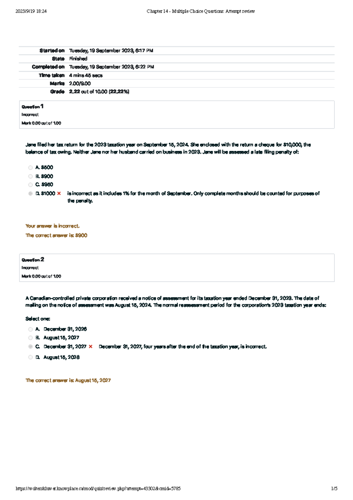 Chapter 14 - Multiple Choice Questions Attempt review - Started on ...