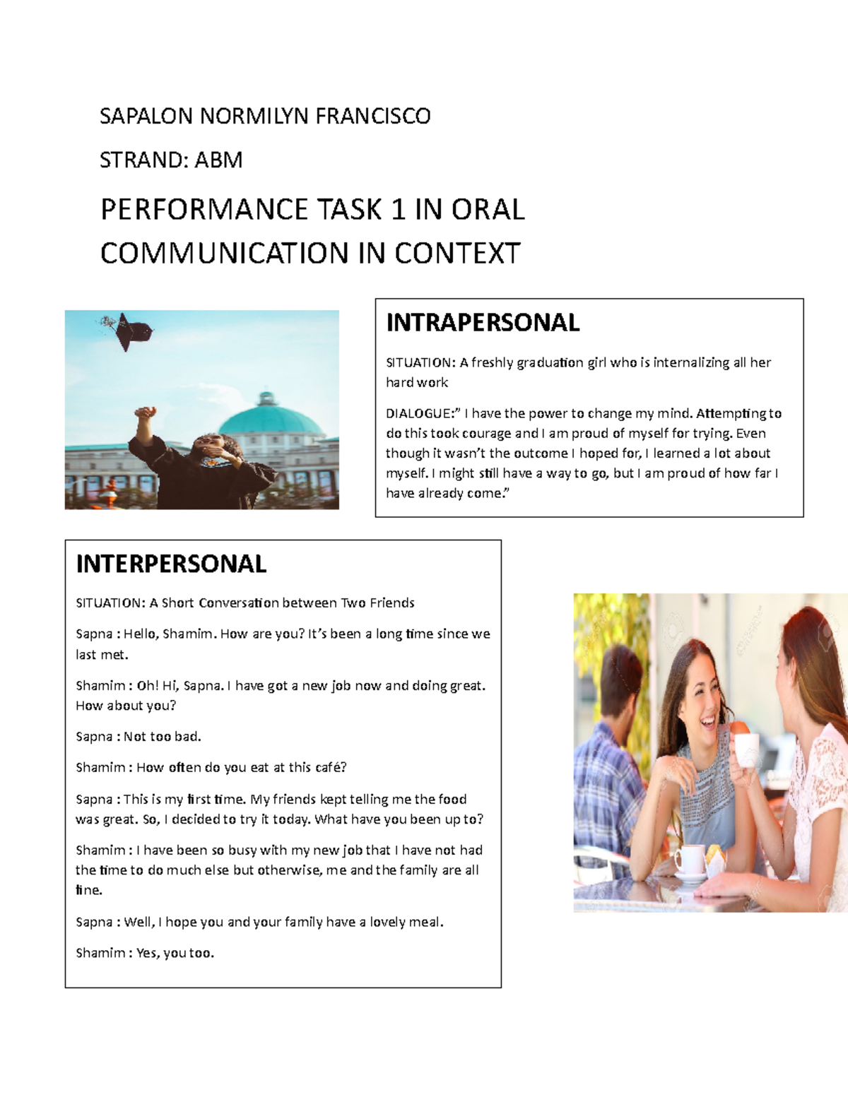 PT 1 IN ORAL Communication answer with written question. You're welcome ...