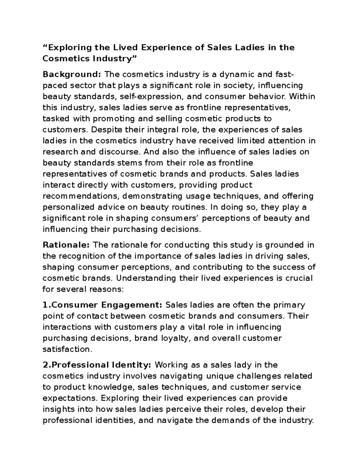 Research Saleslady - “Exploring the Lived Experience of Sales Ladies in ...